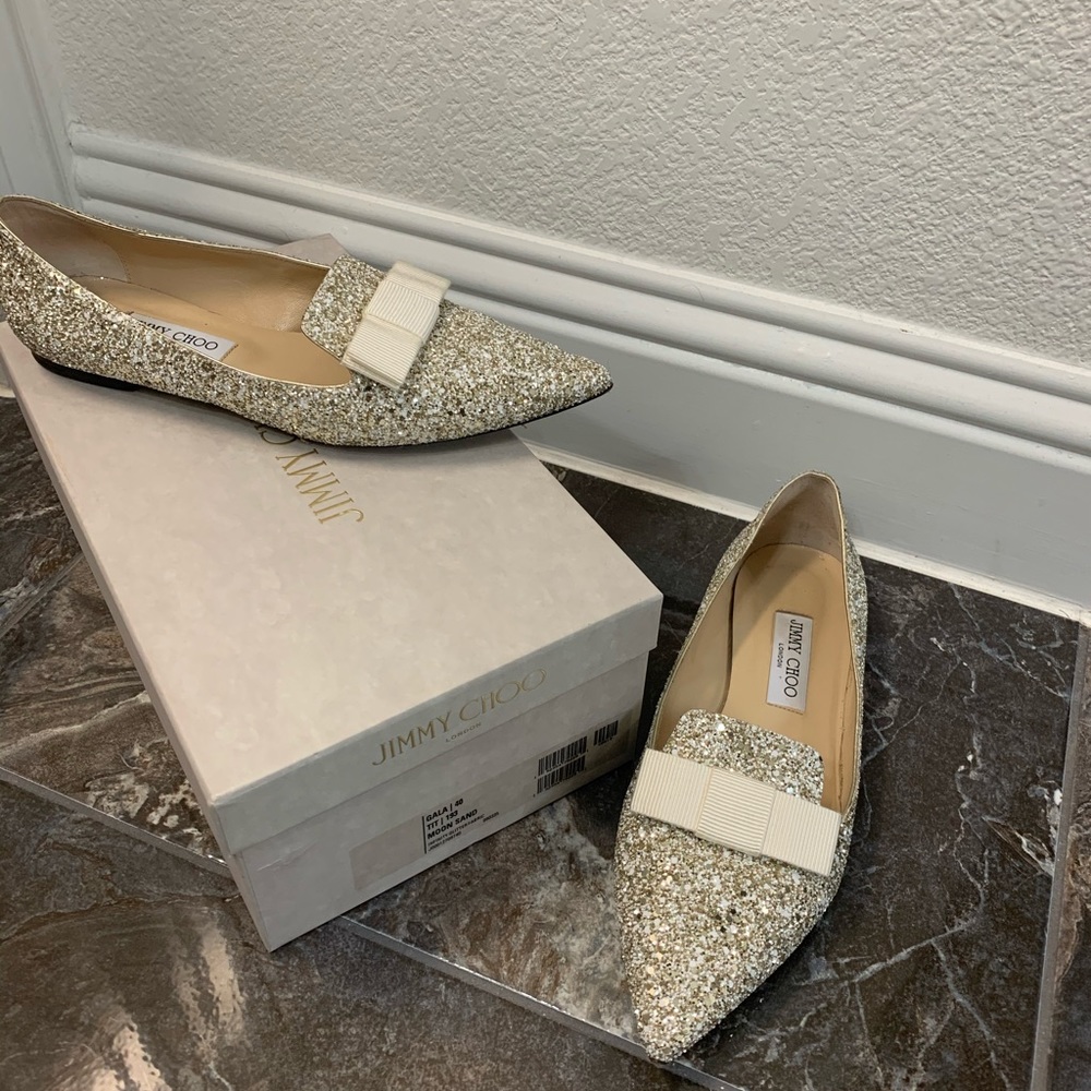 Jimmy Choo Glitter Flats With Bow - Gem